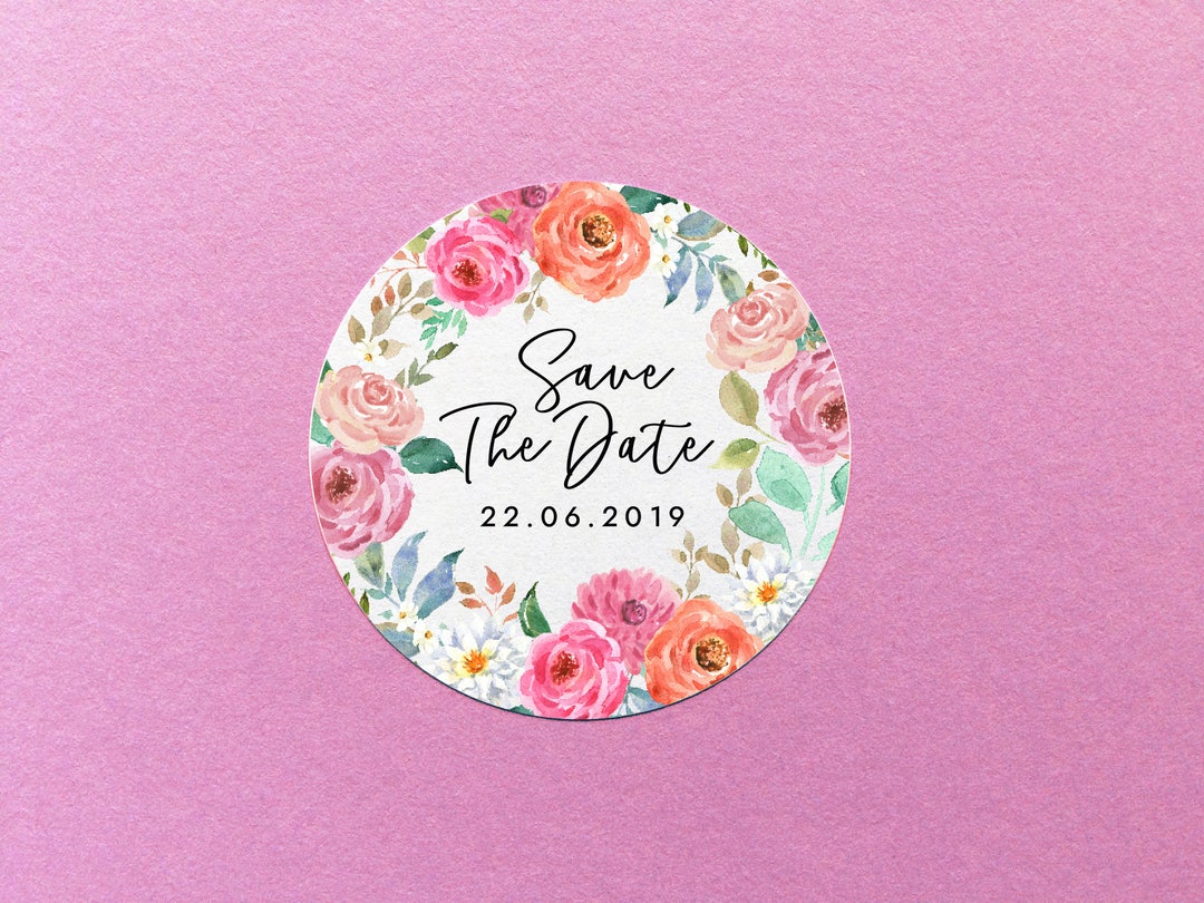 Floral Save the Date Sticker, Custom Save the Date Sticker, Wreath Save ...