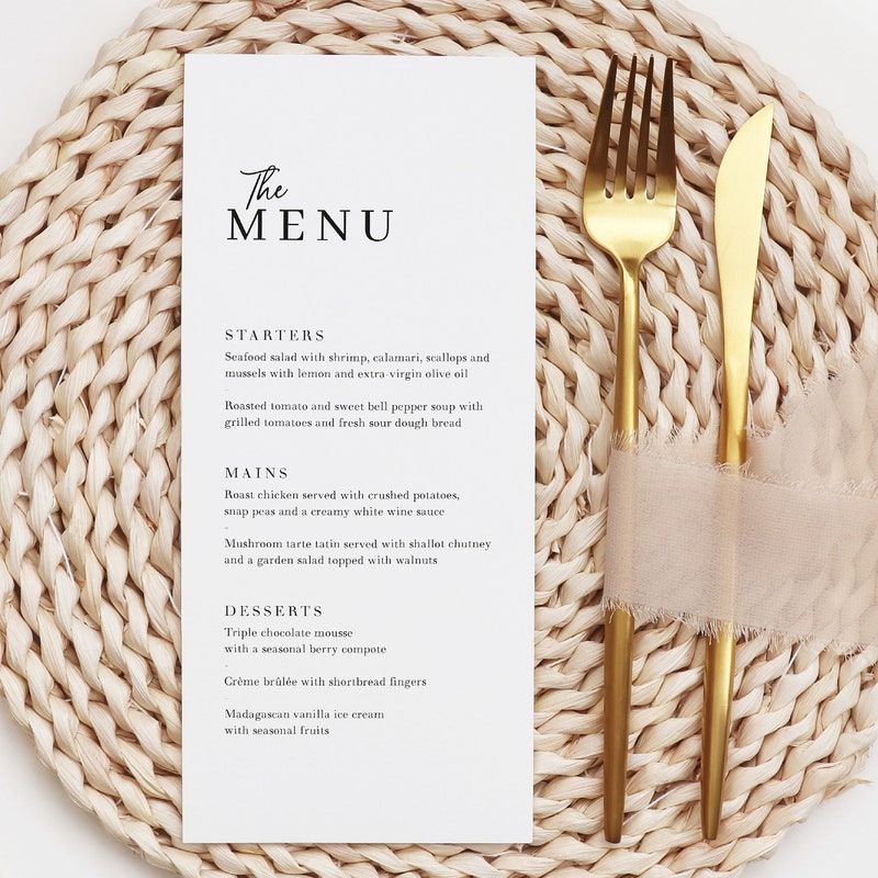 Simple Wedding Menu - Etsy