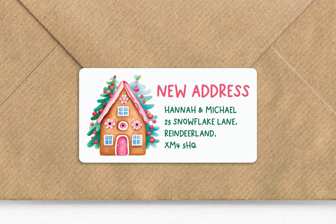 New Address Christmas Stickers, Christmas Gingerbread Address Label ...