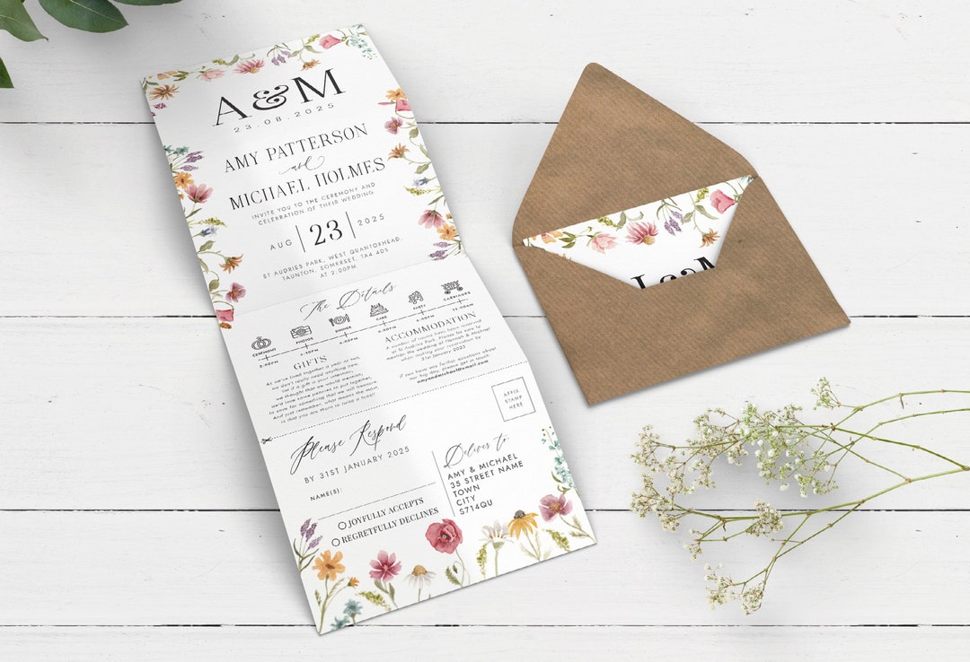 Wildflower Wedding Invitation, Concertina Wedding Invitation, Meadow ...