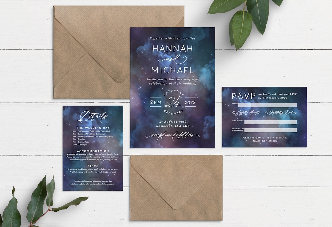 Galaxy Wedding Invitation Suite, Celestial Night Sky Design - Etsy