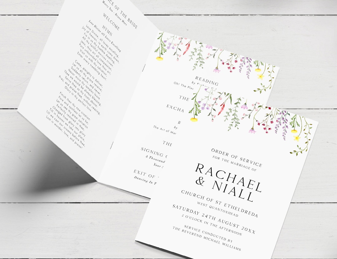 Wildflower Order of Service Booklet, Wedding Order of Service Booklet ...