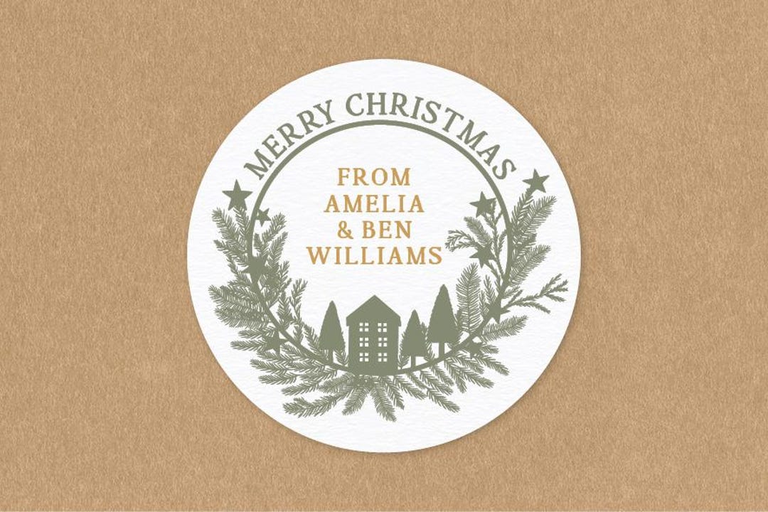 Simple Christmas Wreath Sticker Sheet, Name Stickers for Christmas ...