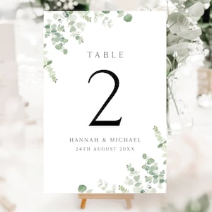 Eucalyptus Wedding Table Numbers, Printed Table Name Cards for Wedding ...