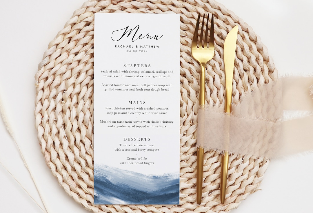 Printed Nautical Wedding Menus, Beach Wedding Menu, Printed Menu Card ...