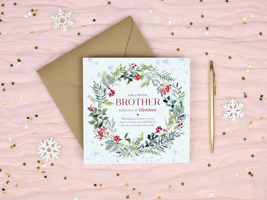 Christmas Card for Brother, Elegant Wreath Design, With Love at ...
