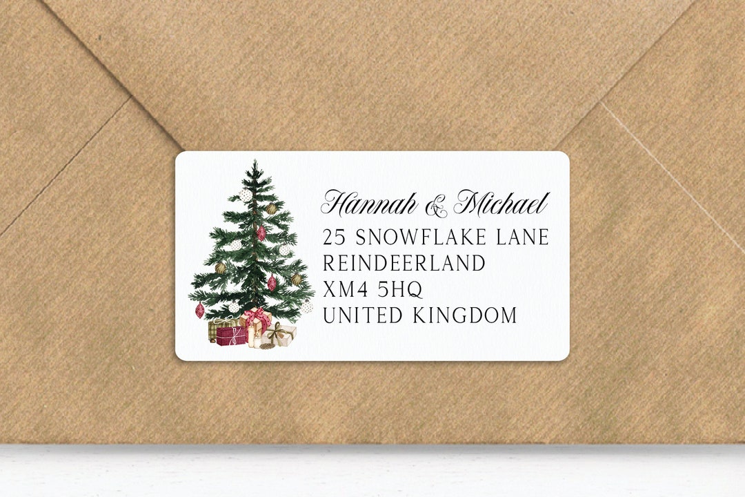 Christmas Tree Address Label, Simple Labels for Christmas Cards, Family ...