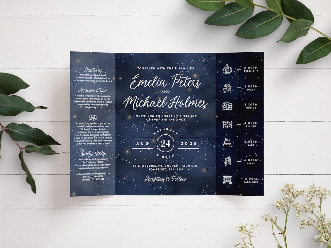 Gatefold Wedding Invitation, Celestial Wedding Invitation, Night Sky ...