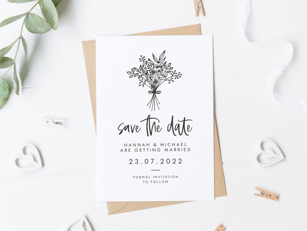 Save the Date Card, Flowers Wedding Invite, Simple Save the Date ...