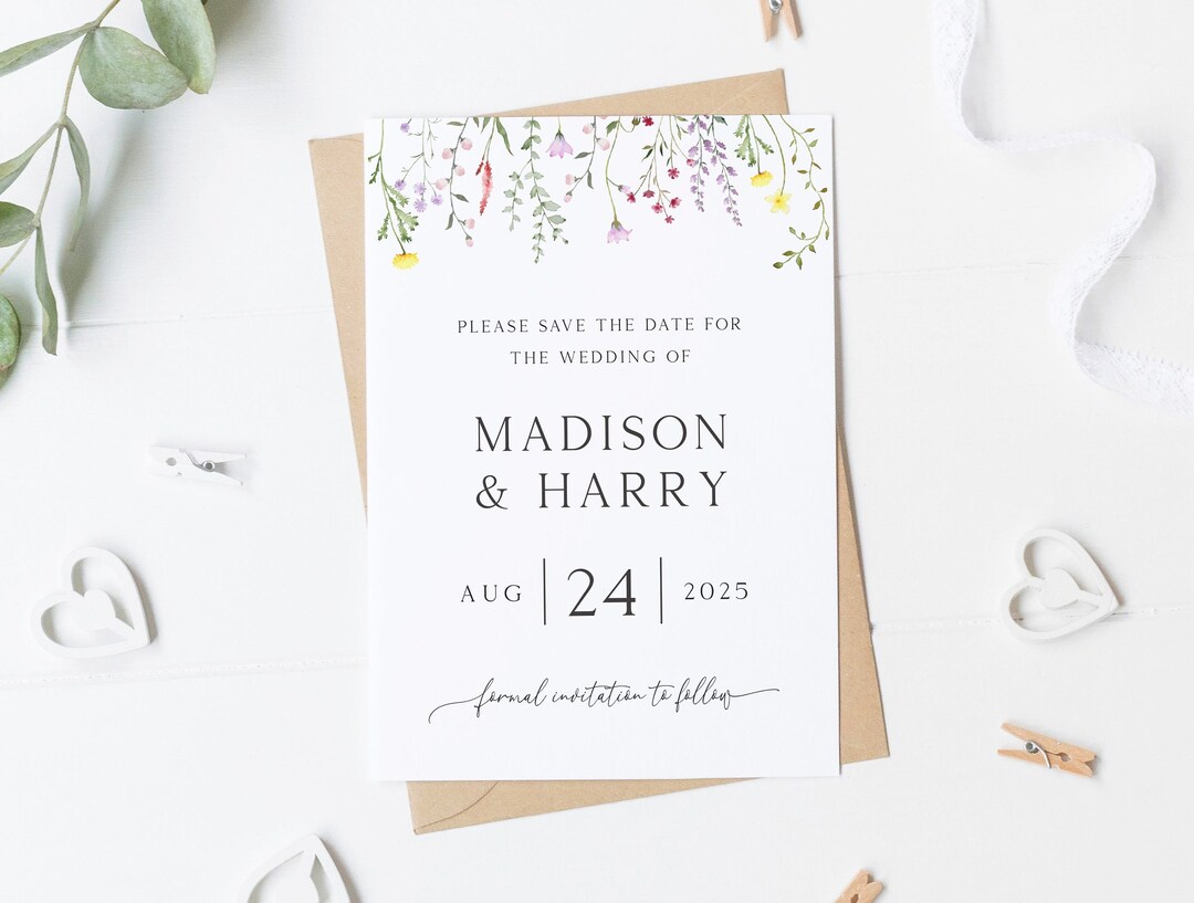 Wildflower Save the Date, Meadow Flower Save the Date Card, Watercolor ...