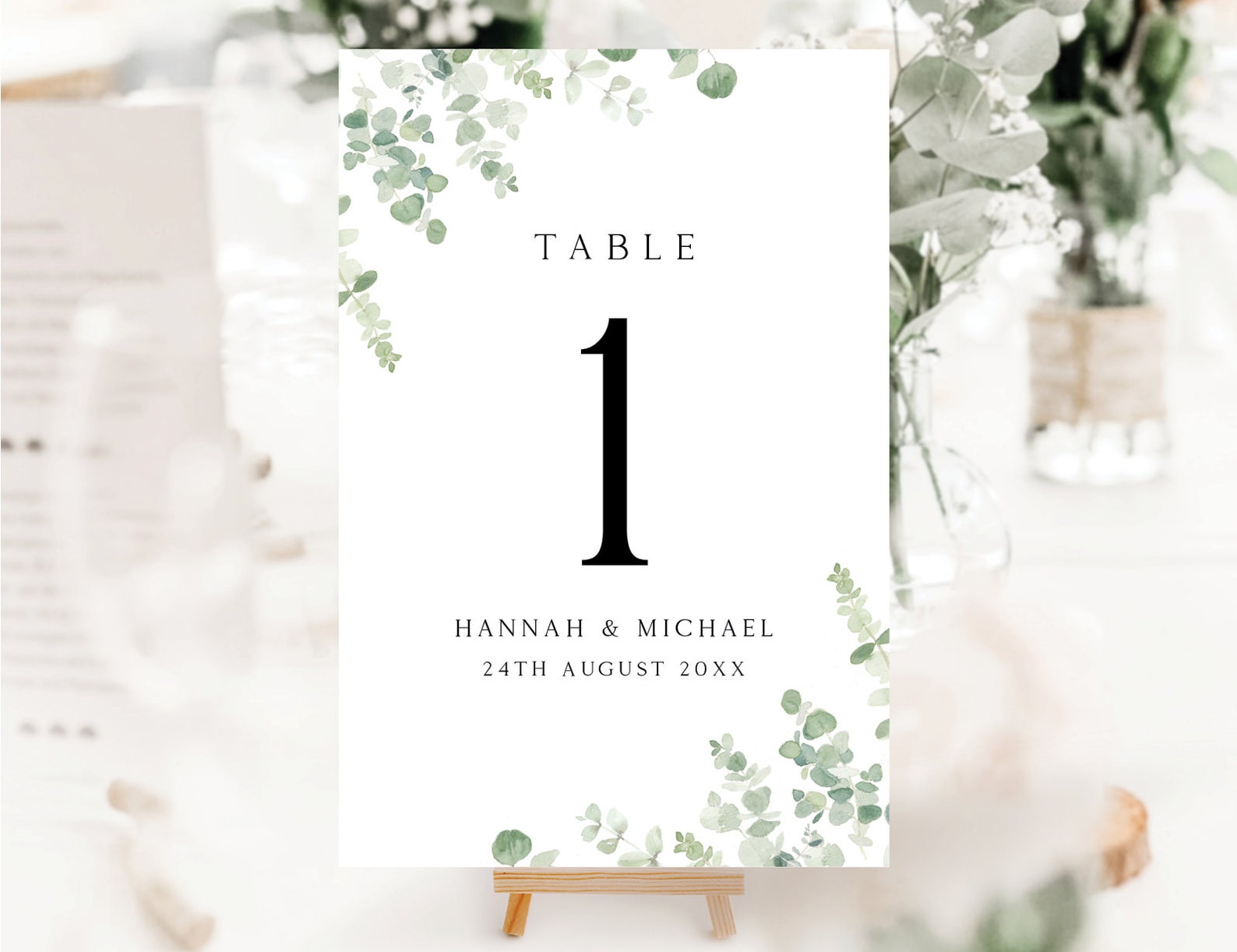 Eucalyptus Wedding Table Numbers, Printed Table Name Cards for Wedding ...