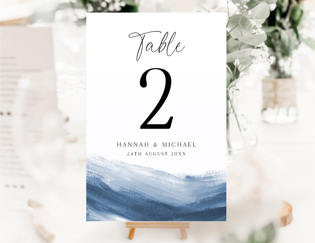 Navy Wedding Table Numbers, Printed Table Name Cards for Wedding ...