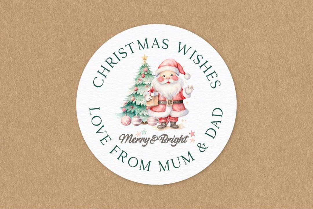 Cute Santa Scene Stickers, Personalised Merry Christmas Stickers for ...