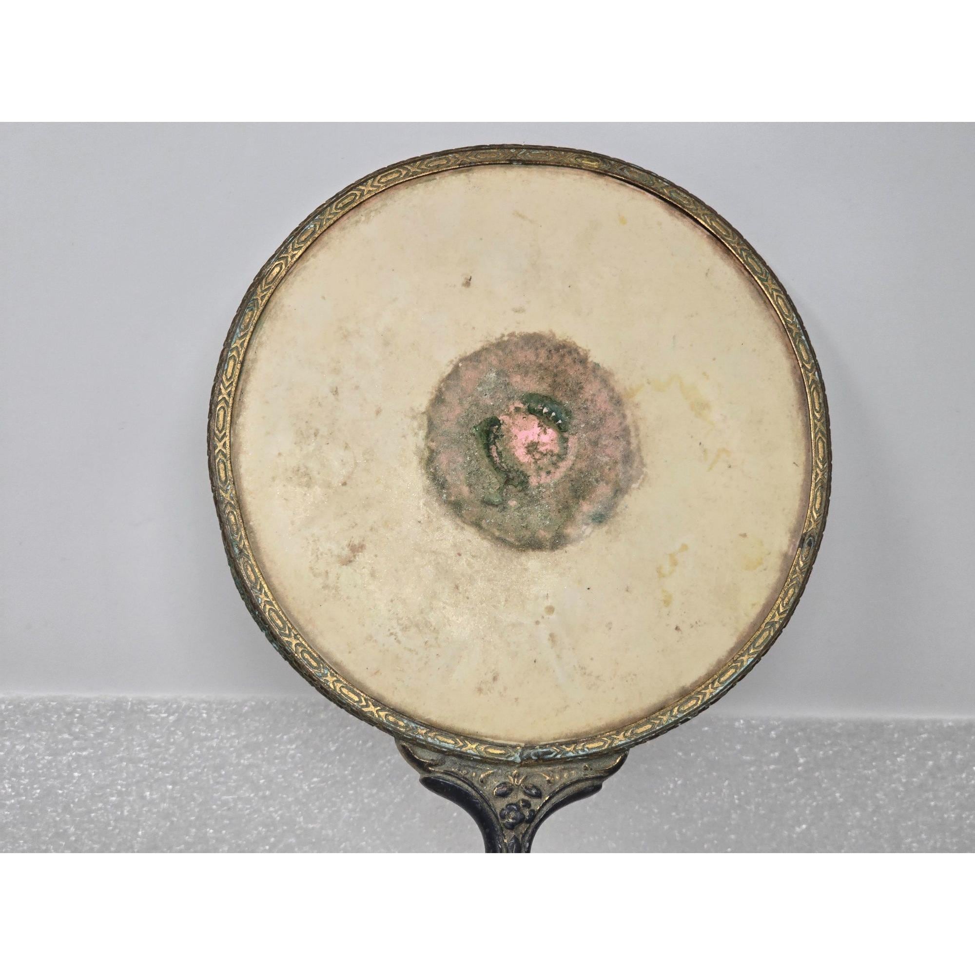 Antique Victorian Hand Mirror Ornate Brass Floral Handle Patina Beveled ...
