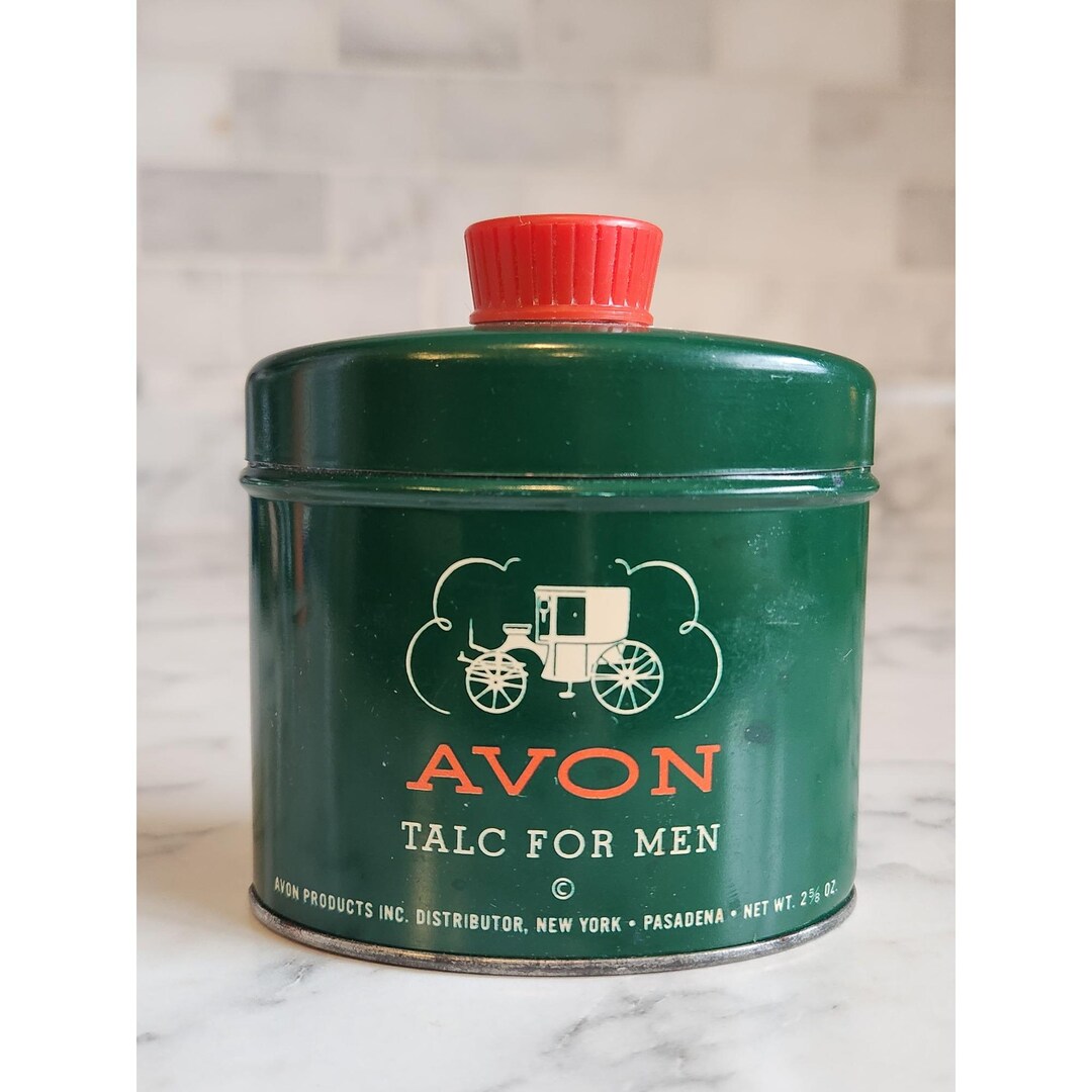 Vintage Avon Talc for Men Green Tin With Red Cap 2 5/8 Oz Made in USA ...