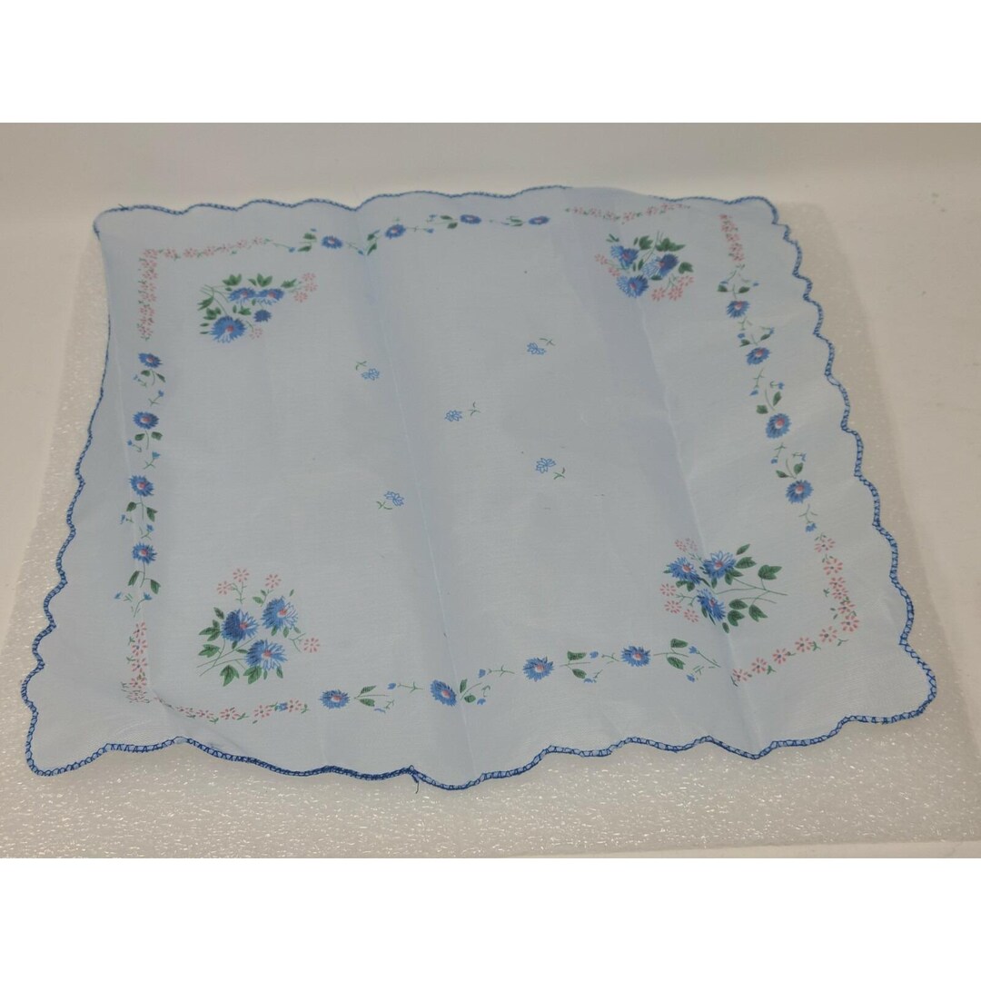 Vintage Handkerchief Hankie Blue Floral Flowers - Etsy