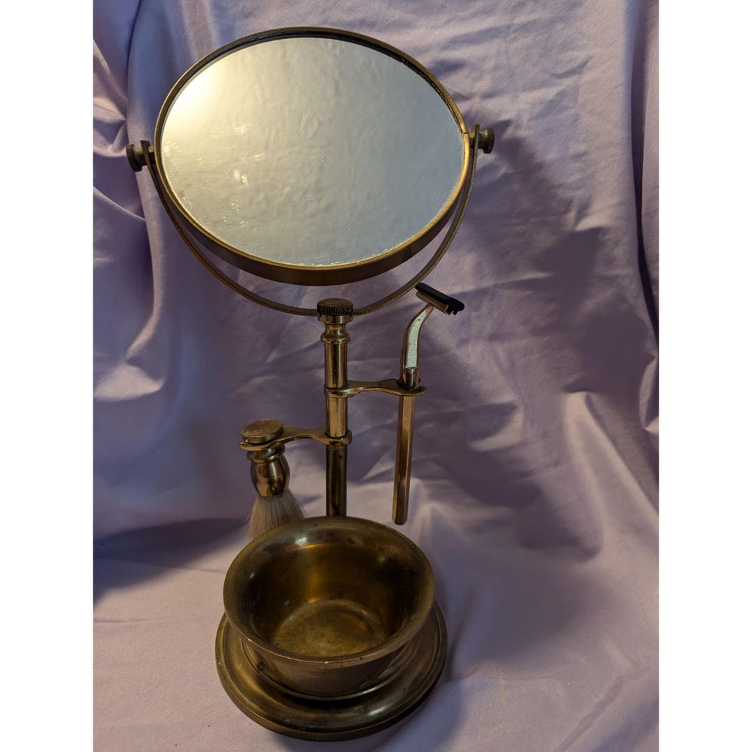 Antique Vintage Brass Shaving Mirror Adjustable Grooming Stand ...