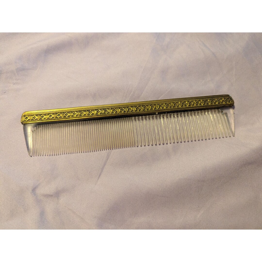Vintage- Clear Hair Comb With Gold Tone Ornate Design Trim - Etsy