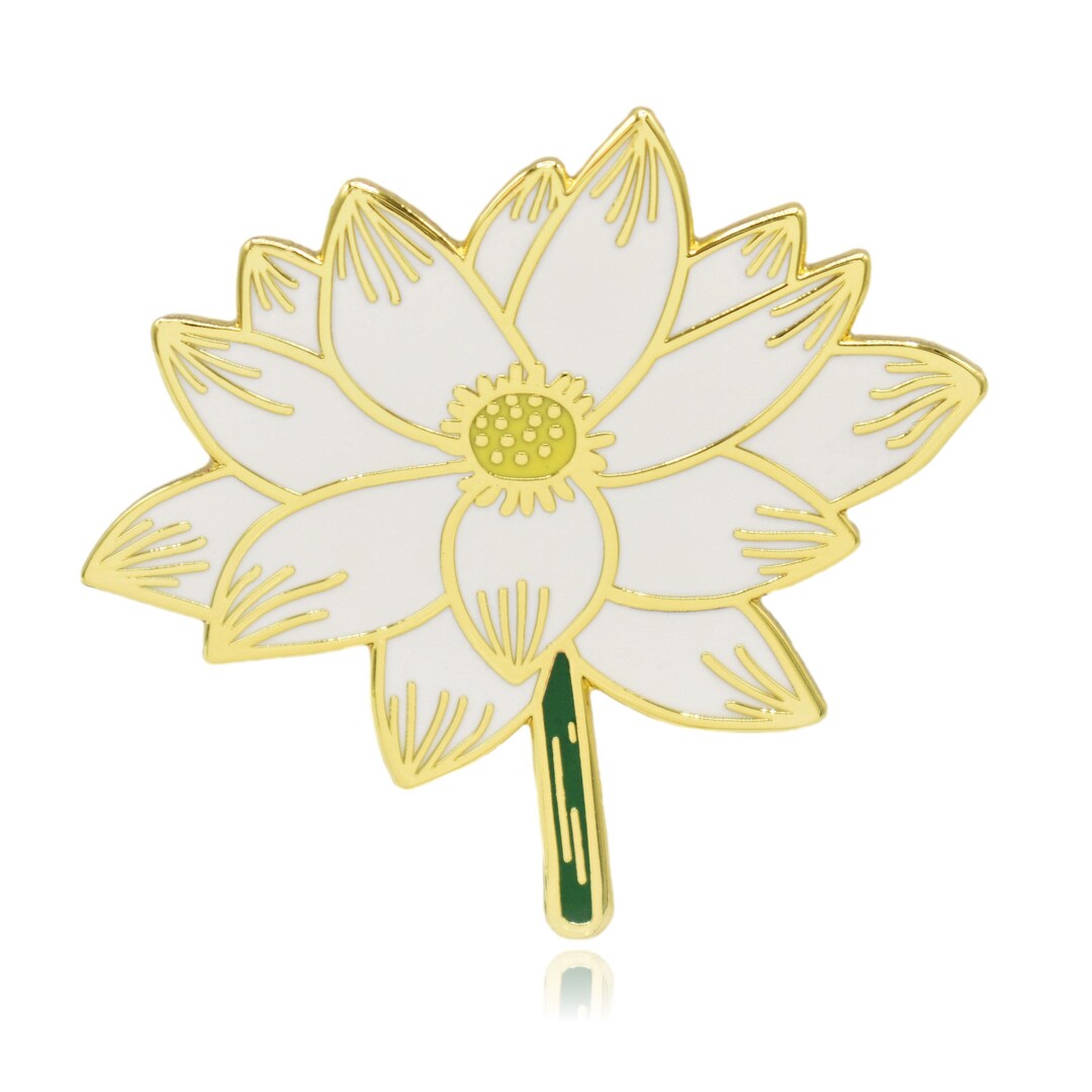 Lotus Flower With Stem Hard Enamel Pin - Etsy