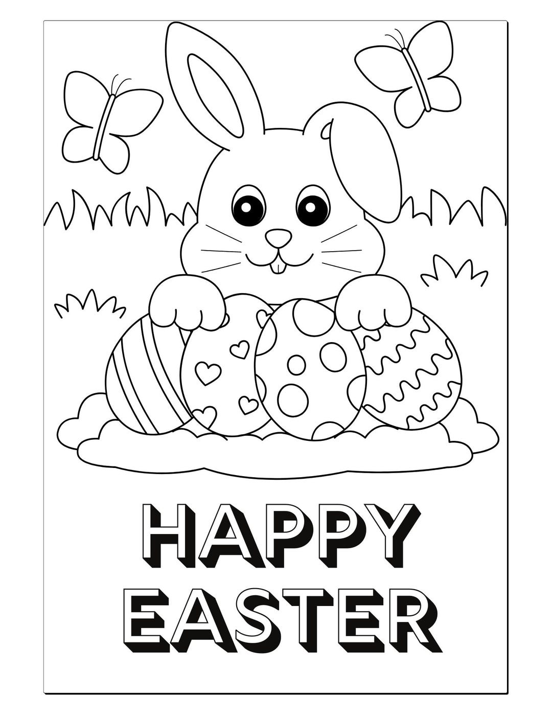 14 Pages of Easter Bunny Cute Coloring Book Holidays, Bunny, Chick ...
