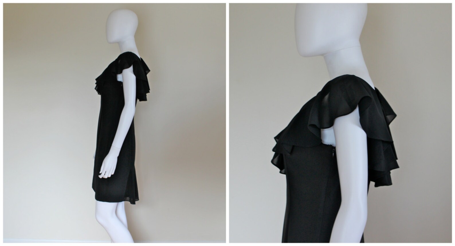 Vintage 1990's Rare Black Ruffle Neckline LBD Goth Grunge Mini Dress by ...