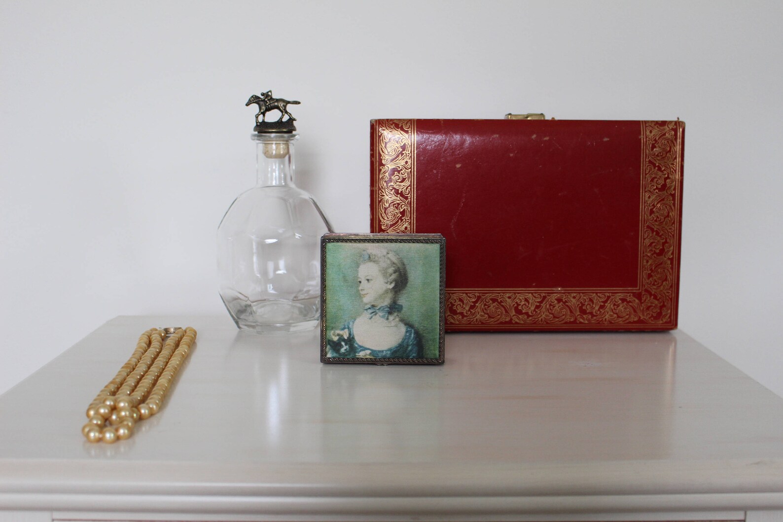 Vintage Victorian Revival Metal and Red Velvet Trinket Jewelry Box With ...