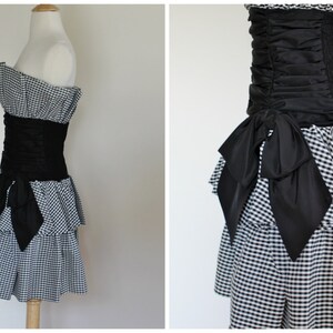 Vintage 1980's 50's Style Black White Checkered Strapless Ruffled Retro ...