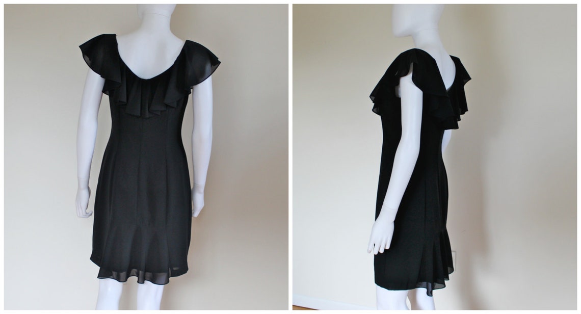 Vintage 1990's Rare Black Ruffle Neckline LBD Goth Grunge Mini Dress by ...