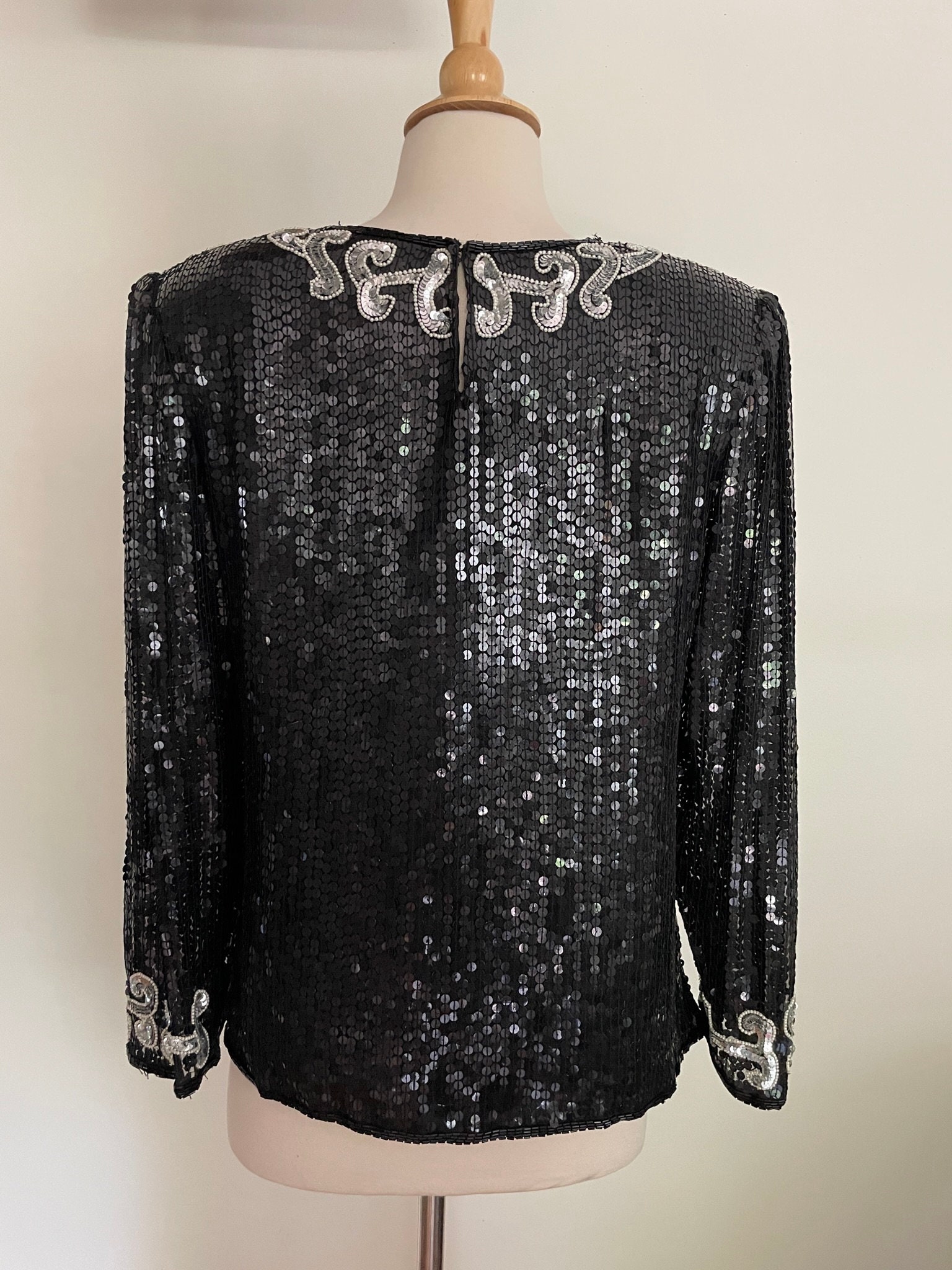 Vintage 1980’s Black Silver Sequin Long Sleeve Pull Over Disco Evening ...