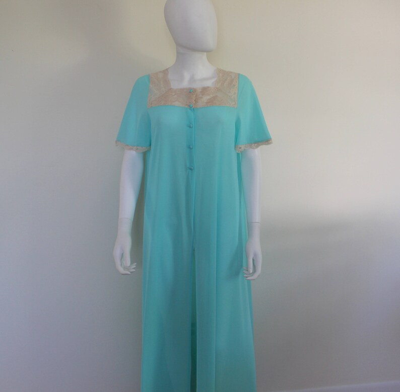 Vintage 1950s Sheer Aqua Blue Ivory Cream Lace Short Sleeve Button up ...