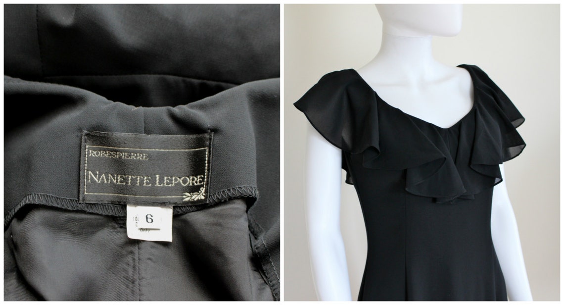 Vintage 1990's Rare Black Ruffle Neckline LBD Goth Grunge Mini Dress by ...