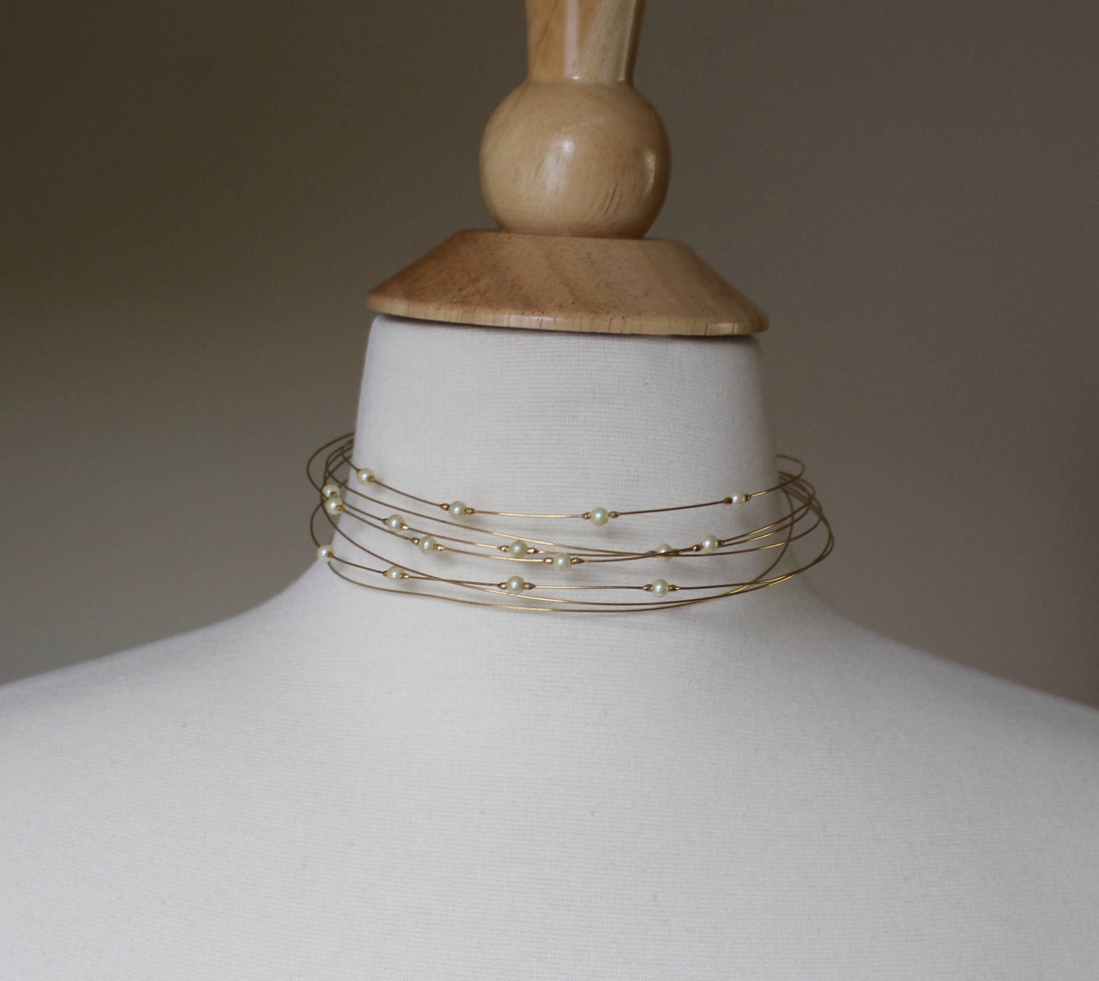 Vintage 1990s Multi-strand Gold Tone Wire Orb With White Faux Pearls ...