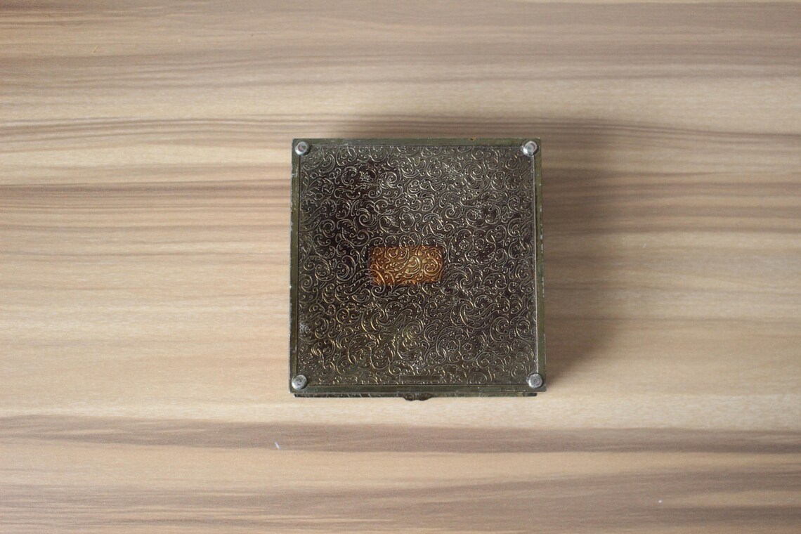 Vintage Victorian Revival Metal and Red Velvet Trinket Jewelry Box With ...