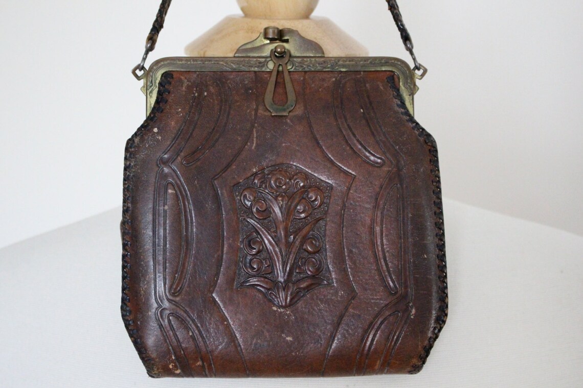 Antique 1915 Edwardian Art Deco Nocona Bags Arts & Crafts Era Tooled ...