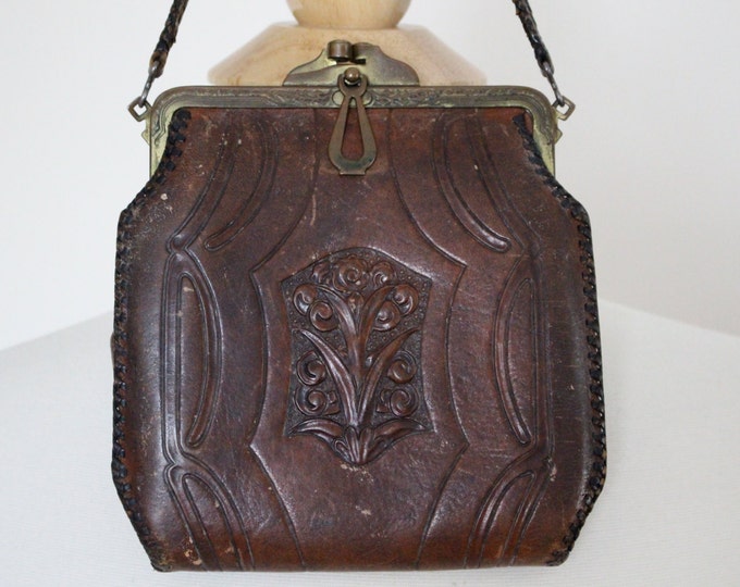 Antique Tooled Leather Purse Bat Design Art Nouveau Turnlock Bag Circa ...