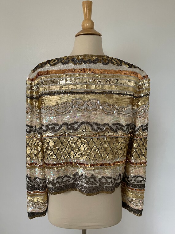 Vintage Sequin Beaded Gold White Silver Heavy Jacket … - Gem