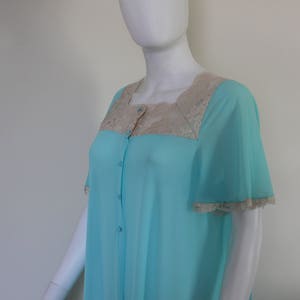 Vintage 1950s Sheer Aqua Blue Ivory Cream Lace Short Sleeve Button up ...
