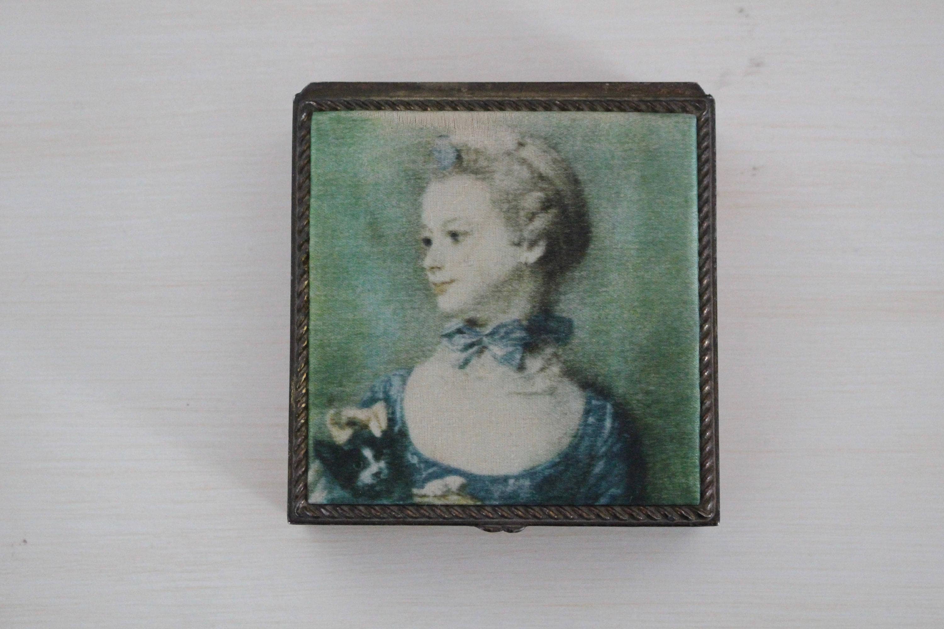 Vintage Victorian Revival Metal and Red Velvet Trinket Jewelry Box With ...