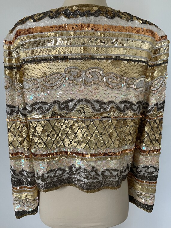Vintage Sequin Beaded Gold White Silver Heavy Jacket … - Gem