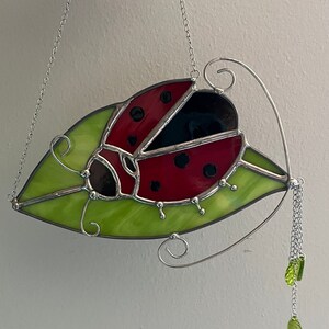 Lady Bug Leaf Stained Glass Suncatcher - Etsy