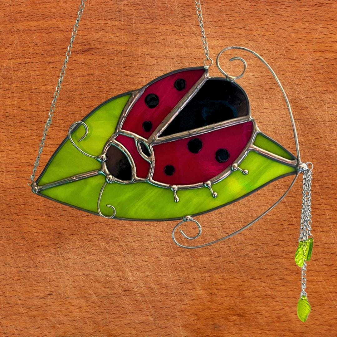 Lady Bug Leaf Stained Glass Suncatcher - Etsy