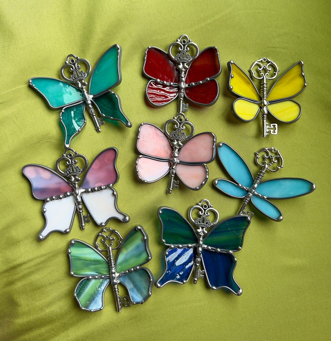 Assorted Stained Glass Butterfly Dragonfly Skeleton Keys Suncatcher - Etsy
