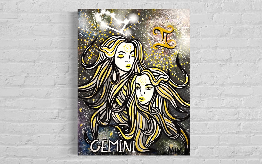 Gemini Zodiac Signs Astrology Colored Painting Prints With or Without ...