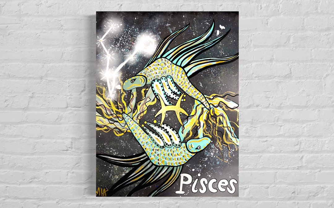 Pisces Zodiac Signs Astrology Colored Painting Prints With or Without ...