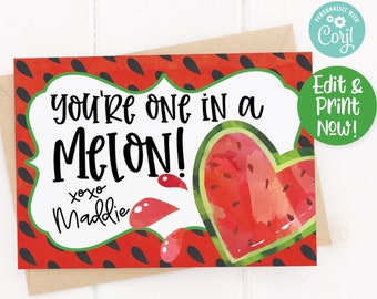 Watermelon Printable Valentine Card Kids Valentines Day Card | Etsy