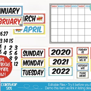 Superhero Classroom Calendar Set Printable, Superhero Theme, Teacher ...
