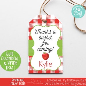 Apple Favor Tag, Apple Thank You, Apple Party Favor, Apple Birthday ...
