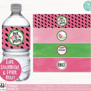 Watermelon Water Bottle Labels Watermelon Birthday Party - Etsy