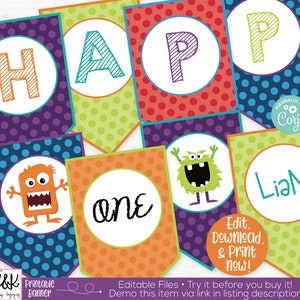 Little Monster Birthday Party Banner, Monster Party Banner, Monster ...