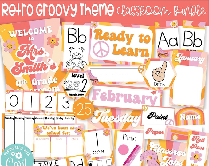 Retro Groovy Classroom Theme Supplies and Decorations Printable, Retro ...